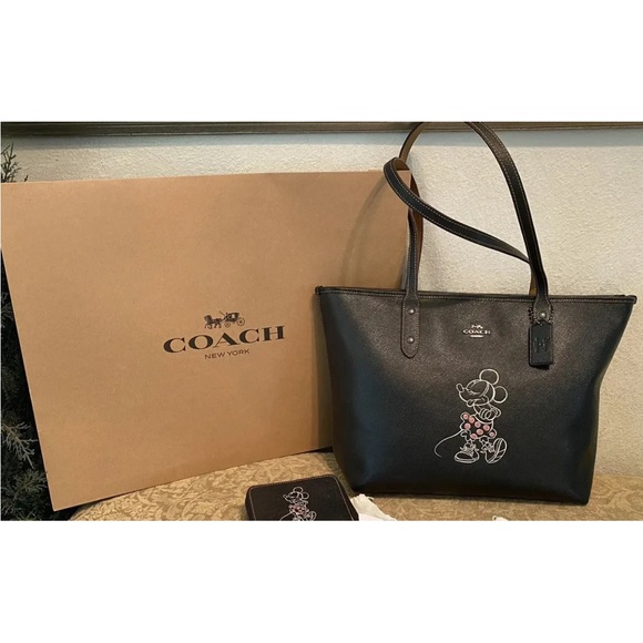 Coach | Bags | Disney X Coach Minnie Mouse Black Leather Tote Purse ...